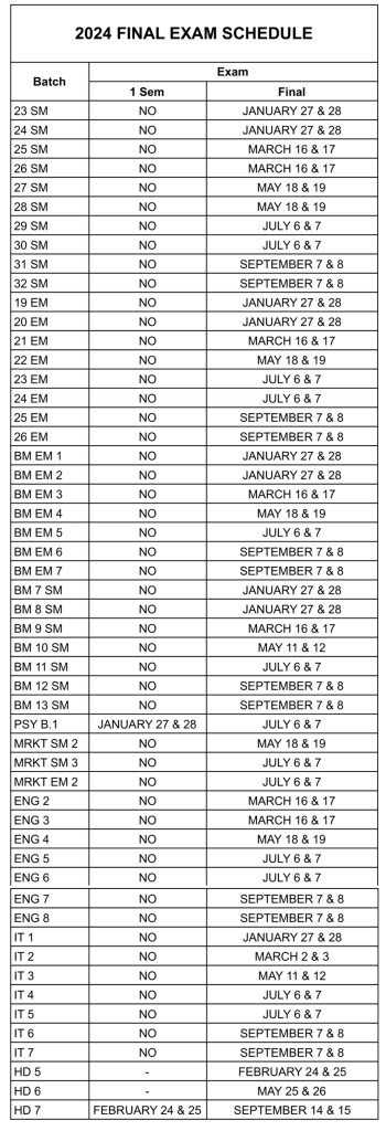 EXAM SCHEDULE - LPEC Campus