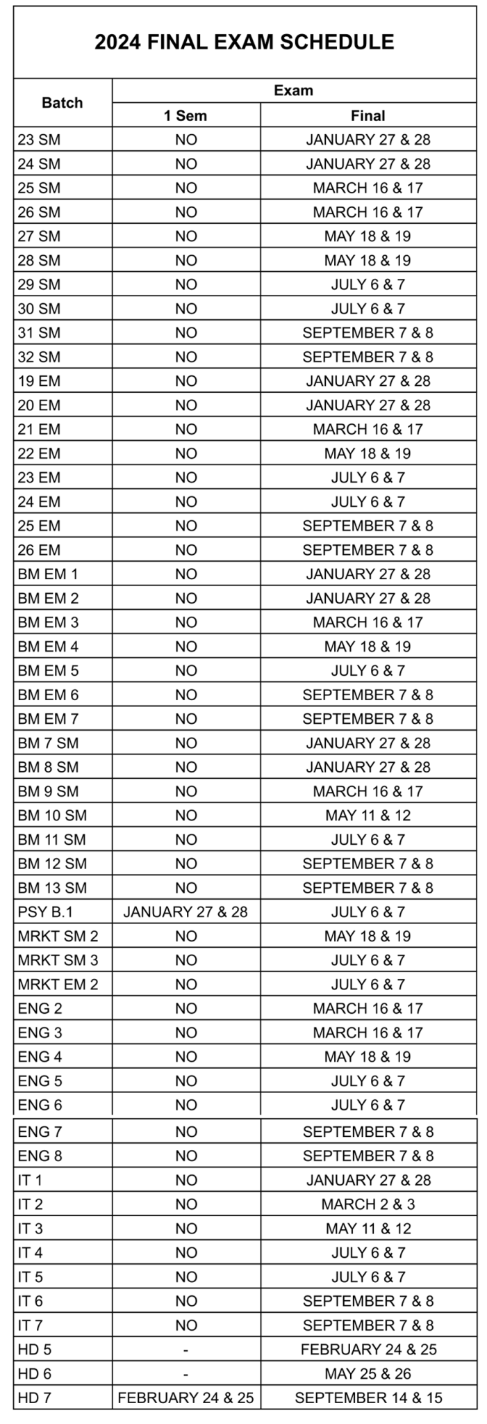EXAM SCHEDULE - LPEC Campus
